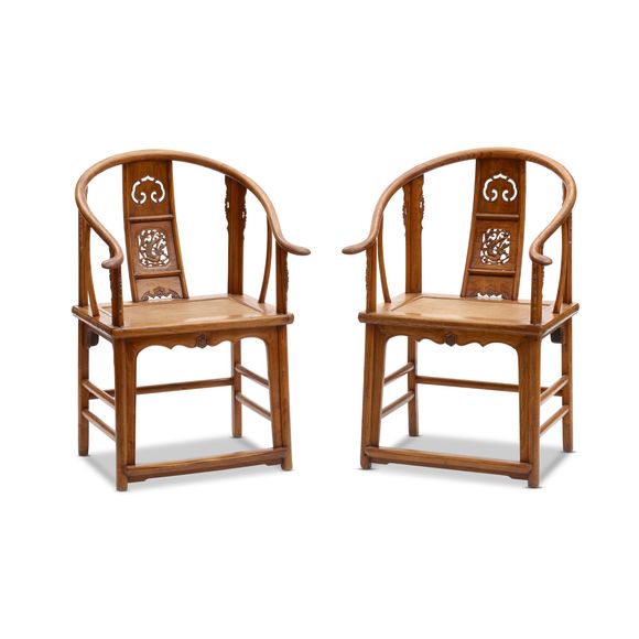 Bonhams : A PAIR OF JUMU HORSESHOE-BACK CHAIRS WITH OPENWORK 'RUYI AND KUILONG' BACKSPLATS ...