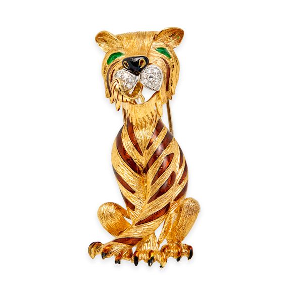 Bonhams Skinner : CORLETTO AN 18K GOLD, ENAMEL, AND DIAMOND TIGER ...