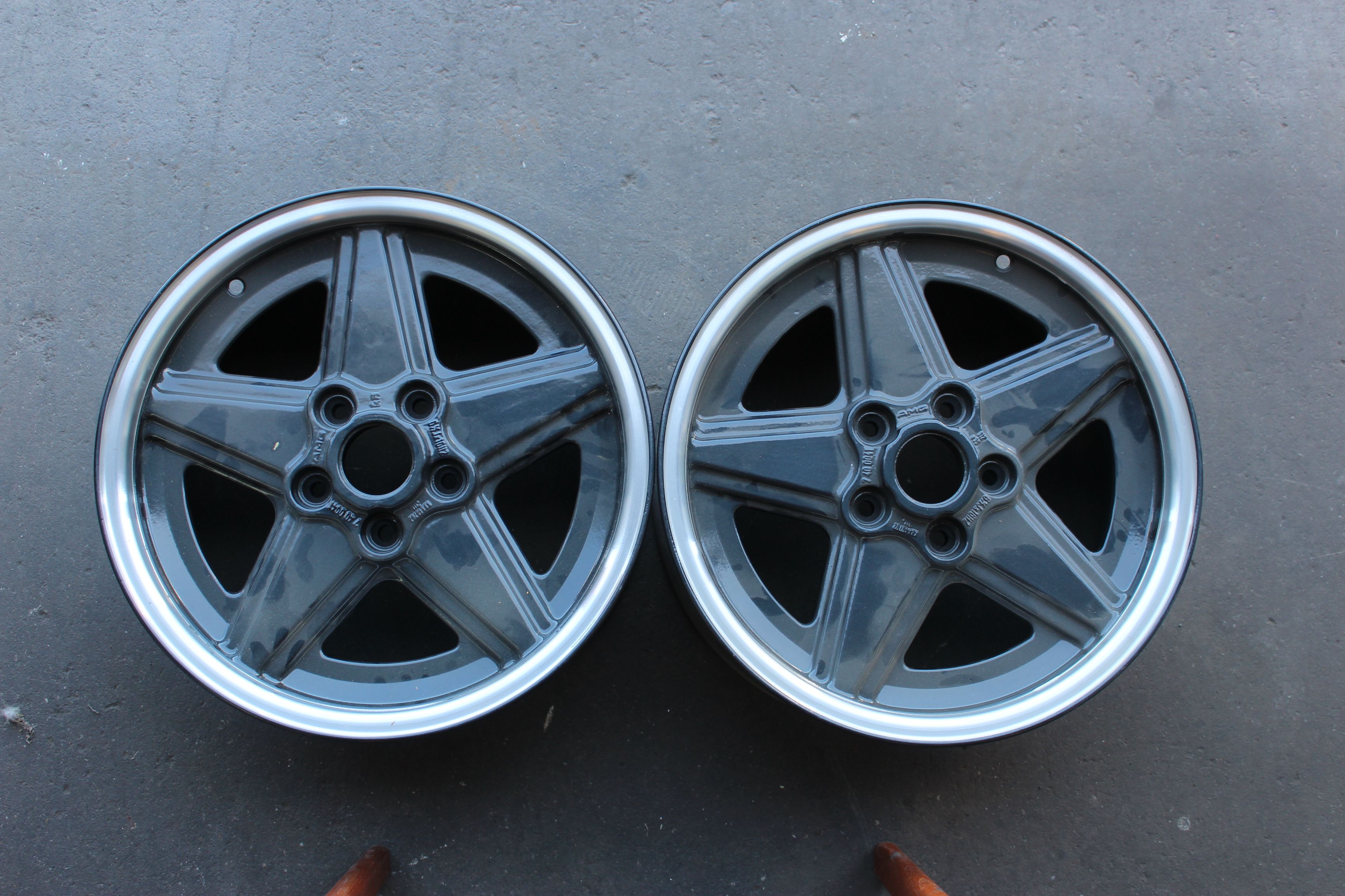 Bonhams Cars : 2 NOS Black AMG Penta Star V1 wheels for Mercedes-Benz ...