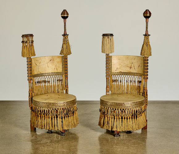 Bonhams : CARLO BUGATTI (1856–1940) Two Circular Low Chairscirca ...