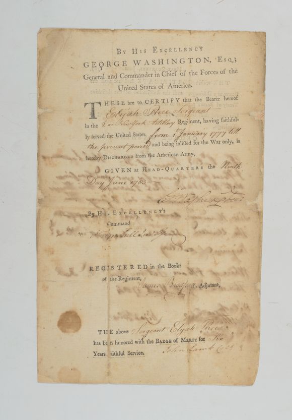 Bonhams Skinner : GEORGE WASHINGTON SIGNED DISCHARGE. WASHINGTON ...