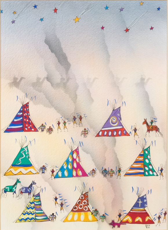 Bonhams Skinner : A Ben Nelson (Ahn Hia Ohm) watercolor painting, "They ...