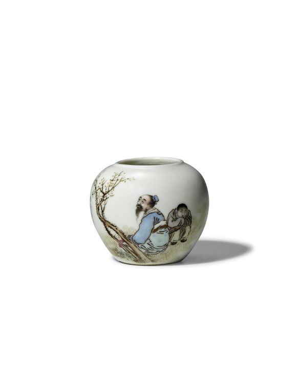 Bonhams : AN ENAMELED 'TAO YUANMING AND GUQIN' WATERPOT Signed Liu ...