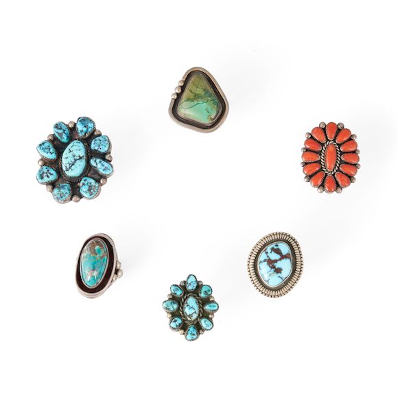 Bonhams Skinner : Six Southwest rings ring sizes 8, 7.5, 8.5, 9, 10.5 ...