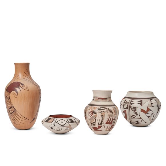 Bonhams Skinner : Four Hopi pottery jars ht. 11 3/4, wd. 5 3/4, ht. 6 ...