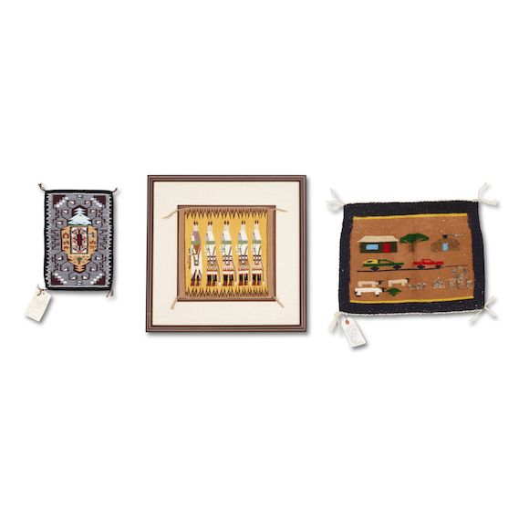 Bonhams : Three miniature Diné (Navajo) weavings