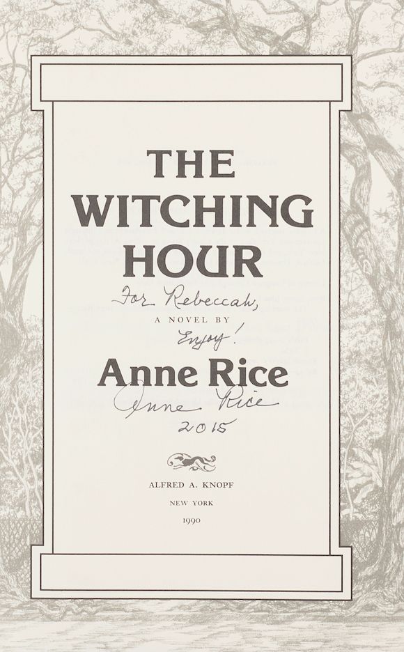 Bonhams : A PRESENTATION COPY OF THE WITCHING HOUR. RICE, ANNE. 1941 ...