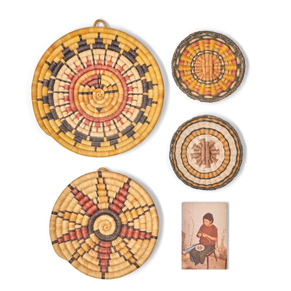 Bonhams Skinner : Four small Hopi polychrome wicker plaques dia. 9 3/4 ...