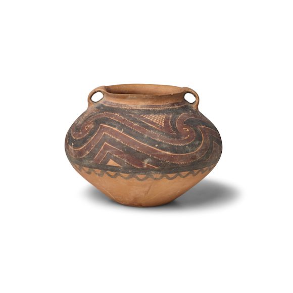 Bonhams : A NEOLITHIC PAINTED RED POTTERY TWO-HANDLED JAR Majiayao ...