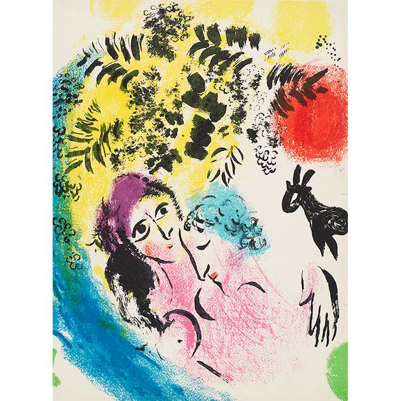 Bonhams : Marc Chagall (1887-1985); Les amoureux aux soleil rouge; Frontispiece (Self-Portrait ...