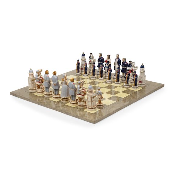 Bonhams : A CAMBOR GETTYSBURG PAINTED ALABASTER CHESS SETItaly, 20th ...
