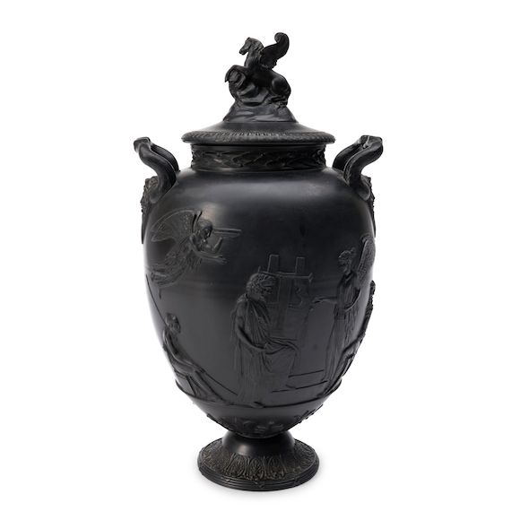 Bonhams Skinner : Wedgwood Black Basalt Apotheosis of Homer Vase and ...