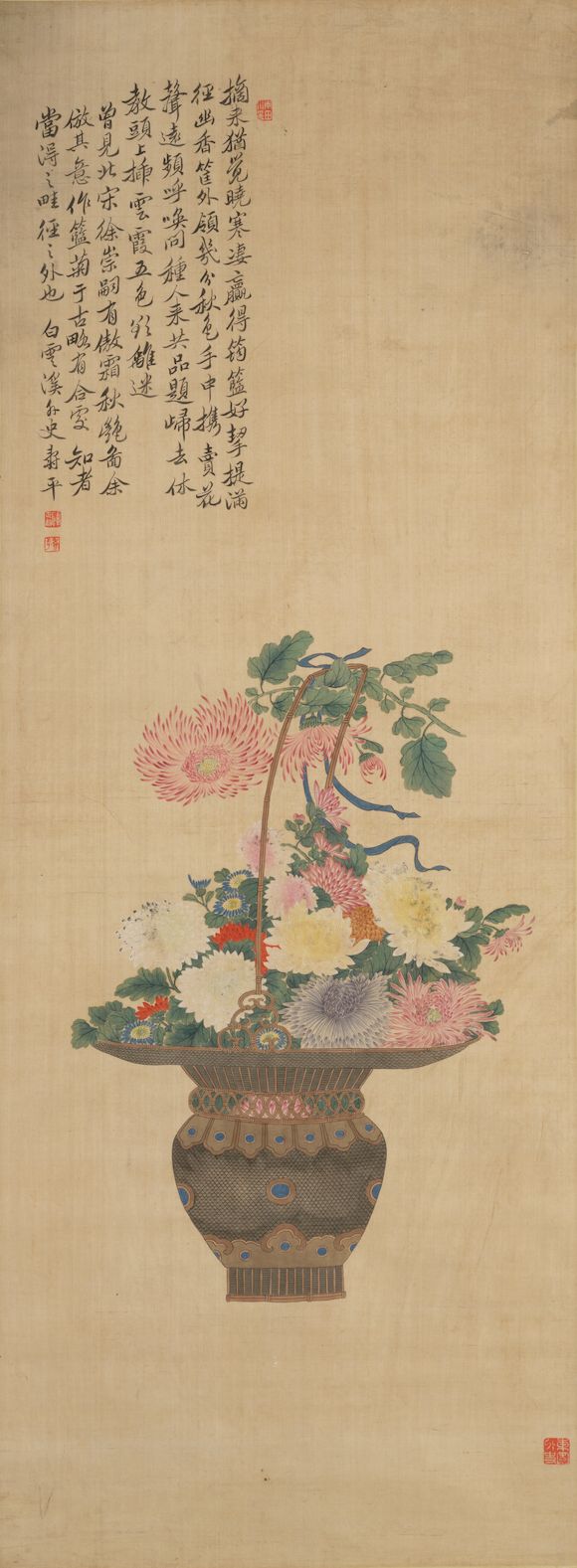 Bonhams : AFTER YUN SHOUPING Chrysanthemum flowers in a basket