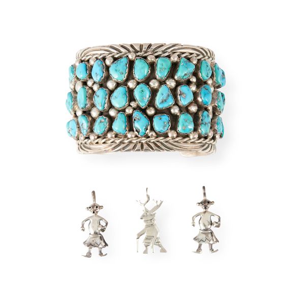 Bonhams Skinner : A Diné (Navajo) silver and turquoise cuff and ...