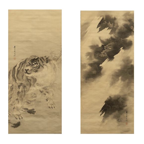 Bonhams : KISHI GANTAI (1785-1865) Dragon and Tiger Edo period (1615 ...