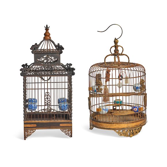 Bonhams : TWO CHINESE WOOD AND REED BIRD CAGES Republic Period or Later