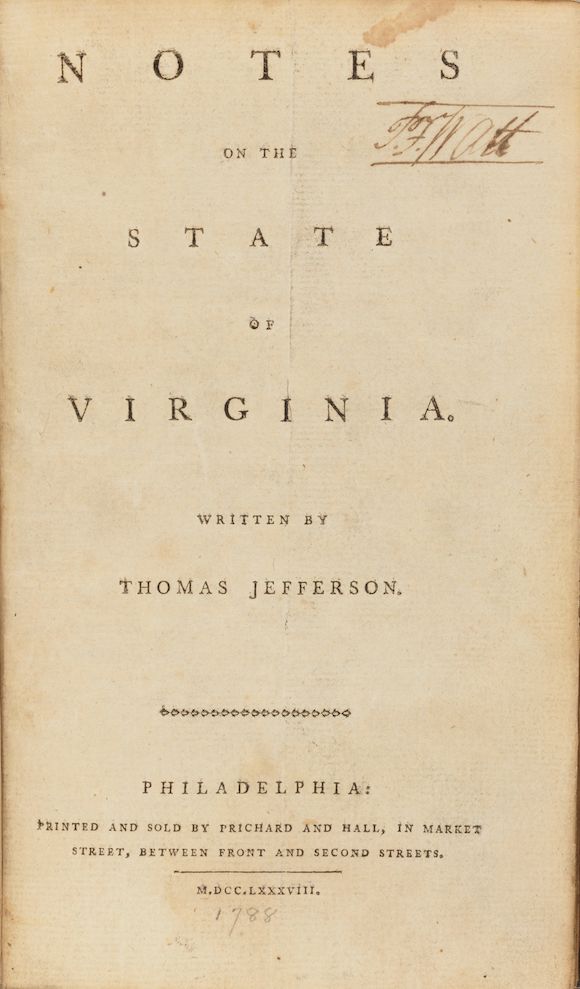 Bonhams : FIRST AMERICAN EDITION OF JEFFERSON'S NOTES. JEFFERSON ...