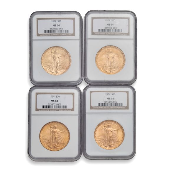 Bonhams Skinner : FOUR UNITED STATES 1924 ST. GAUDENS $20 DOUBLE EAGLE ...
