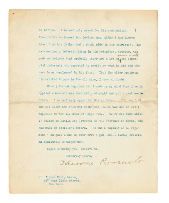 Bonhams : ROOSEVELT APPOINTS GEORGE CURRY GOVERNOR OF NEW MEXICO ...