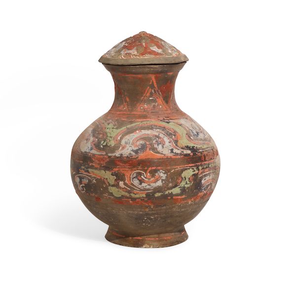 Bonhams : A CHINESE PAINTED POTTERY JAR AND COVER, HU Han Dynasty