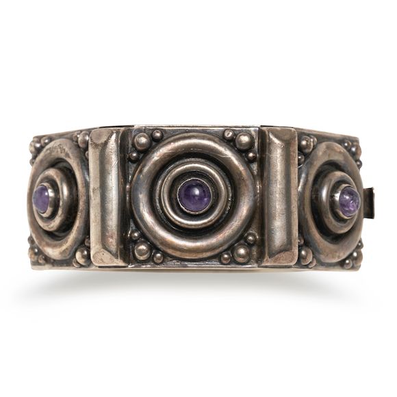 Bonhams Skinner : FRED DAVIS: A SILVER AND AMETHYST BANGLE BRACELET, MEXICO