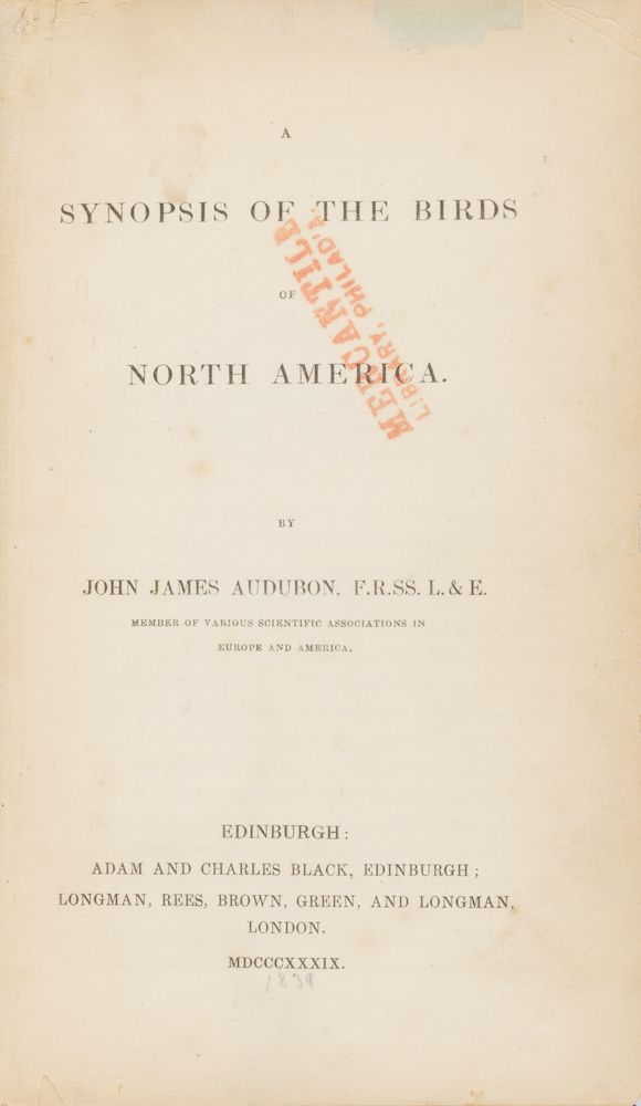 Bonhams Skinner : AUDUBON, JOHN JAMES 1785-1851. A Synopsis of the ...