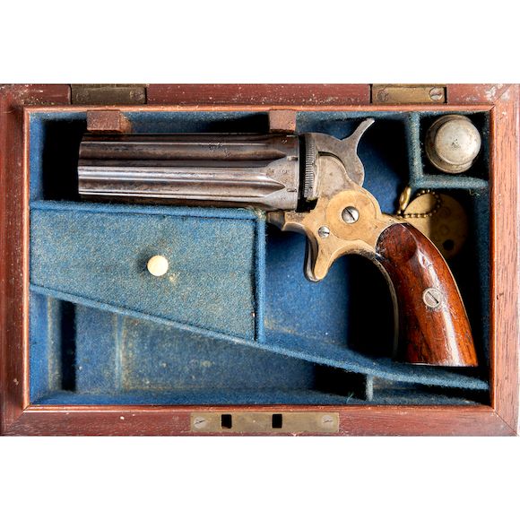 Bonhams Skinner : A CASED REPERTUS EIGHT-SHOT PEPPERBOX PISTOL,