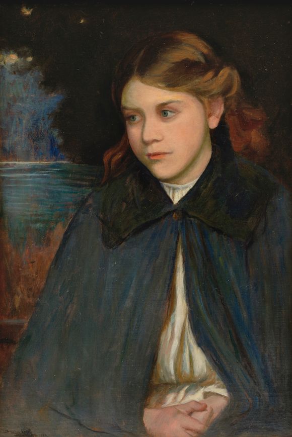 Bonhams : Douglas Volk (1856-1935) Portrait of a Girl 24 3/8 x 16 3/8 ...