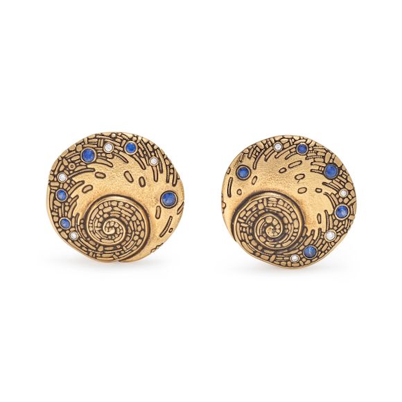 Bonhams Skinner : ALEX SEPKUS: A PAIR OF 18K GOLD, SAPPHIRE, AND ...