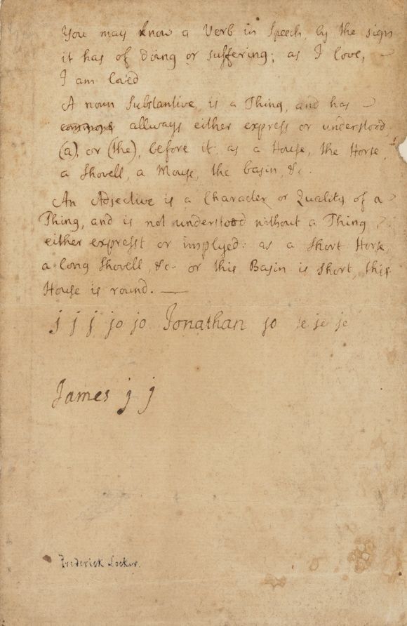 Bonhams : SWIFT ON THE GRAMMAR OF VERBS, NOUNS, AND ADJECTIVES. SWIFT ...