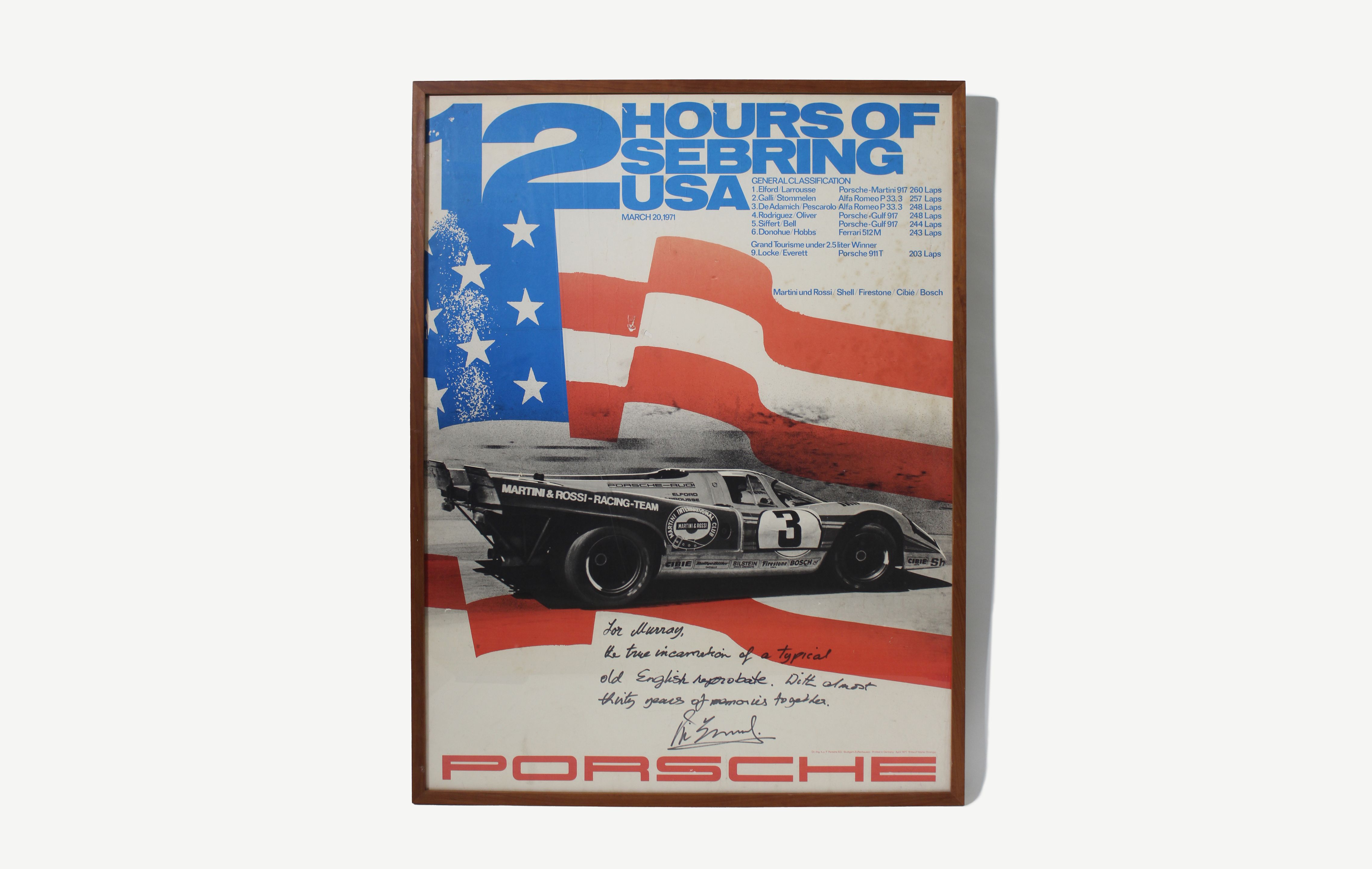 Bonhams Cars : A signed 12 hours of Sebring Porsche poster by Vic Elford