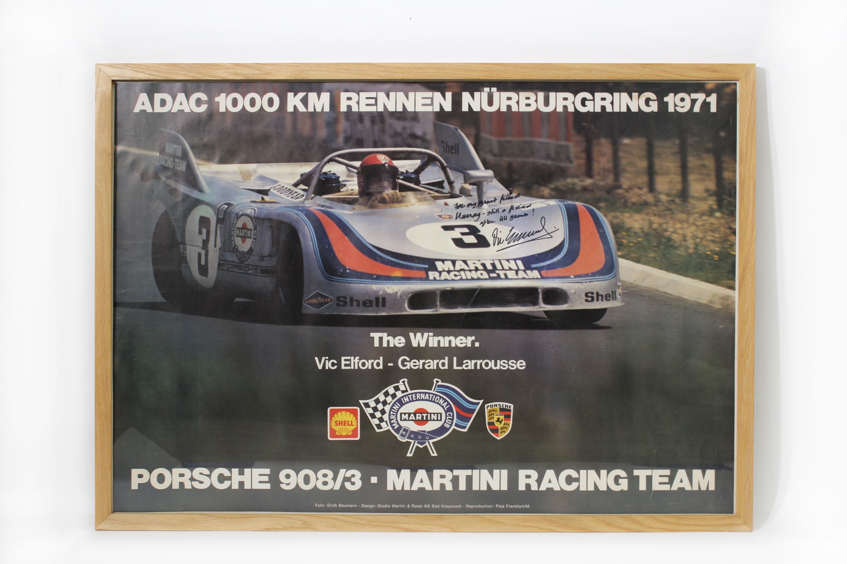 Bonhams Cars : A signed Martini Racing poster by Vic Elford