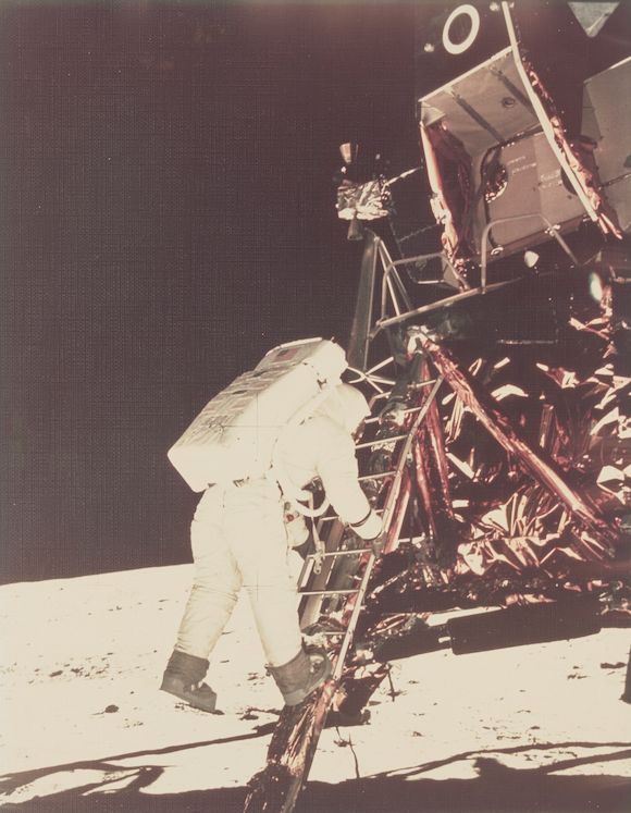 Bonhams : APOLLO 11: BUZZ ALDRIN DESCENDING THE LUNAR MODULE LADDER