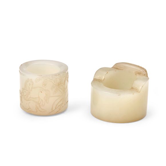 Bonhams Skinner : TWO WHITE JADE ARCHER'S RINGS China, 19th/20th ...