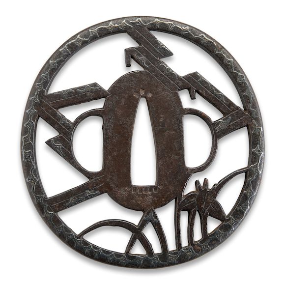 Bonhams Skinner : AN IRON HIGO KAMIYOSHI OPENWORK TSUBA WITH IRIS AND ...