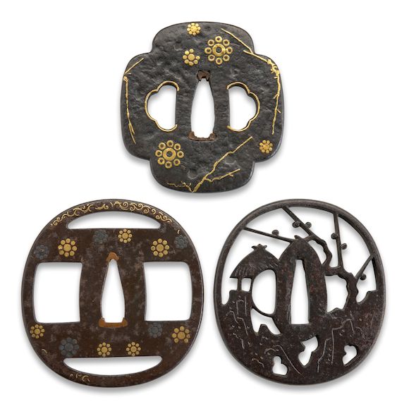 Bonhams Skinner : THREE IRON HIGO SCHOOL TSUBA Edo period, 17th - 19th ...