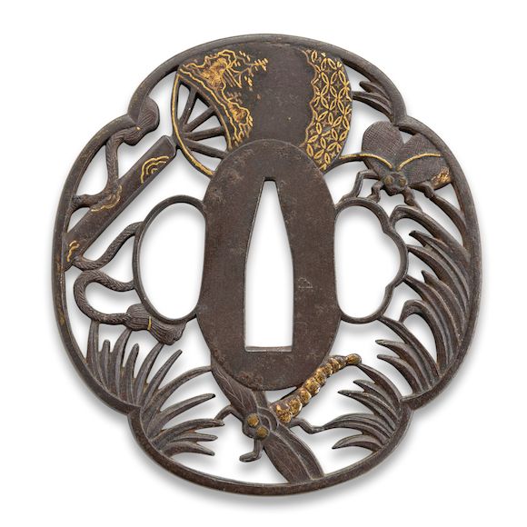 Bonhams Skinner : AN IRON ITO SCHOOL OPENWORK TSUBA WITH INSECTS AND A ...