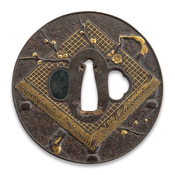 Bonhams Skinner : AN IRON SHOAMI SCHOOL TSUBA WITH GO GAME TABLE AND ...