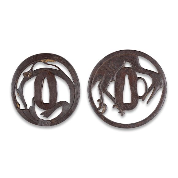Bonhams Skinner : TWO IRON ITO SCHOOL OPENWORK TSUBA WITH IRIS AND ...