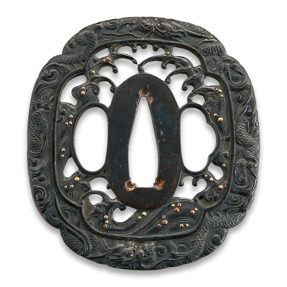 Bonhams Skinner : A SHAKUDO MITO SCHOOL TSUBA WITH DRAGON AND WAVES Edo ...