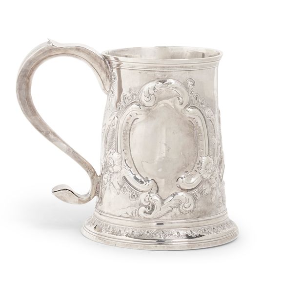 Bonhams : A GEORGE II SILVER REPOUSSÉ AND CHASSED TANKARD by John ...
