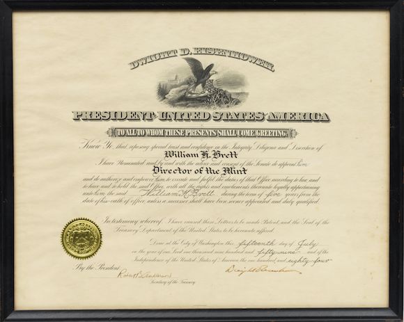 Bonhams Skinner : EISENHOWER REAPPOINTMENT FOR DIRECTOR OF THE MINT ...