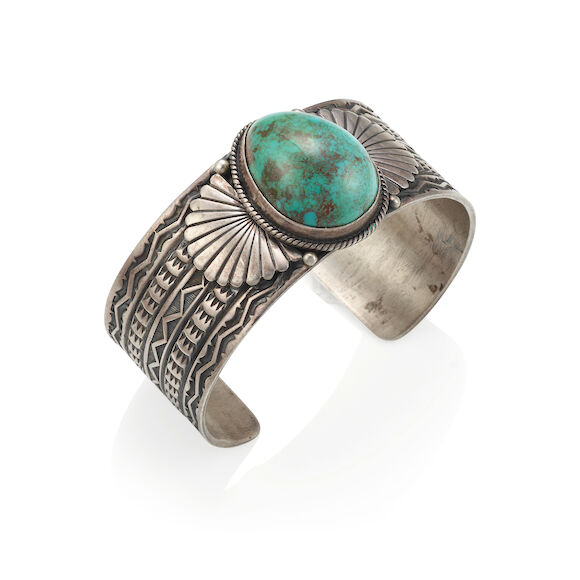 Bonhams Skinner : A Sunshine Reeves silver and turquoise bracelet ...