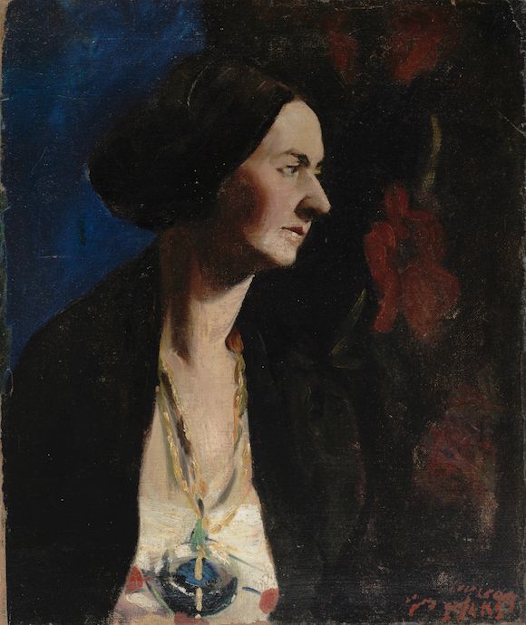 Bonhams : George Benjamin Luks (1867-1933) Mercedes (Portrait of the Artist's Wife) 24 x 20 1/8 ...