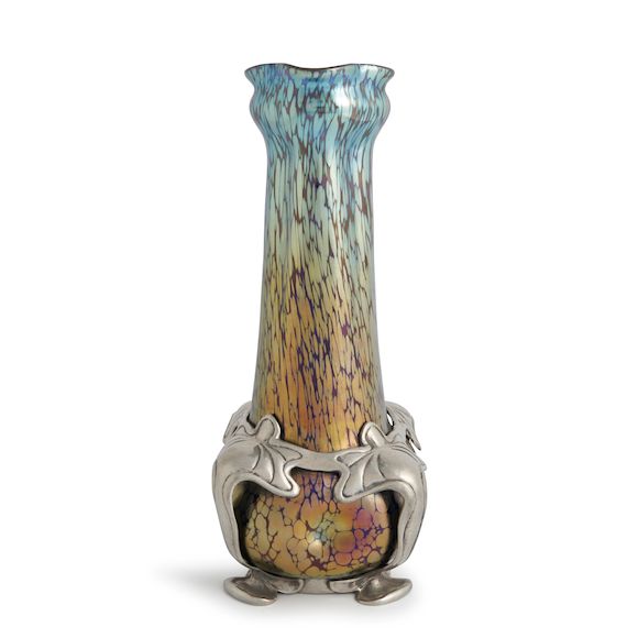 Bonhams Skinner : LOETZ IRIDESCENT GLASS AND VAN HOUTEN PEWTER VASE ...