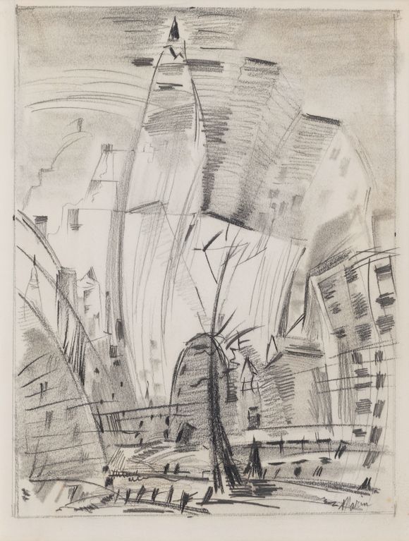 Bonhams : John Marin (1870-1953) Woolworth Building (Swaying) 11 1/8 x ...