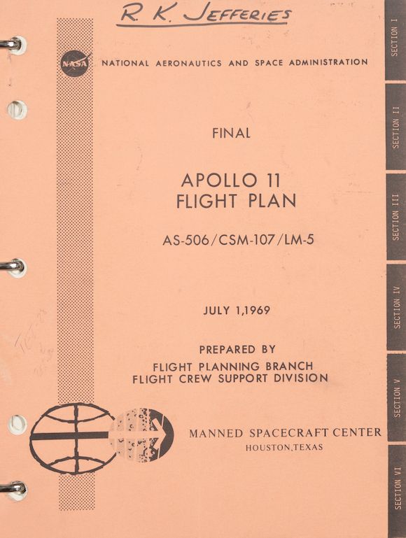 Bonhams : APOLLO 11: R.K. JEFFRIES' COPY OF THE FLIGHT PLAN ANNOTATED ...