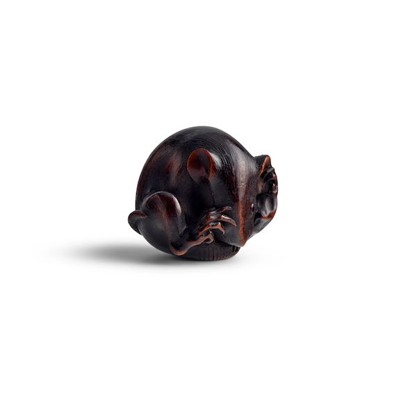 Bonhams : IKKAN (1817-1893) A Wood Netsuke of a Coiled Rat Edo period ...