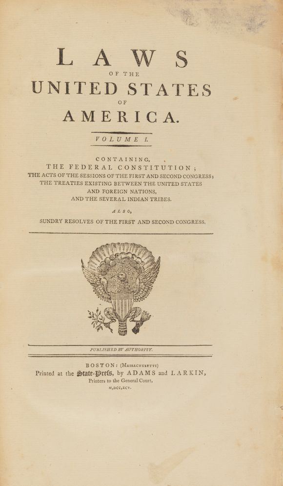 Bonhams : UNITED STATES LAW. Laws of the United States of America ...