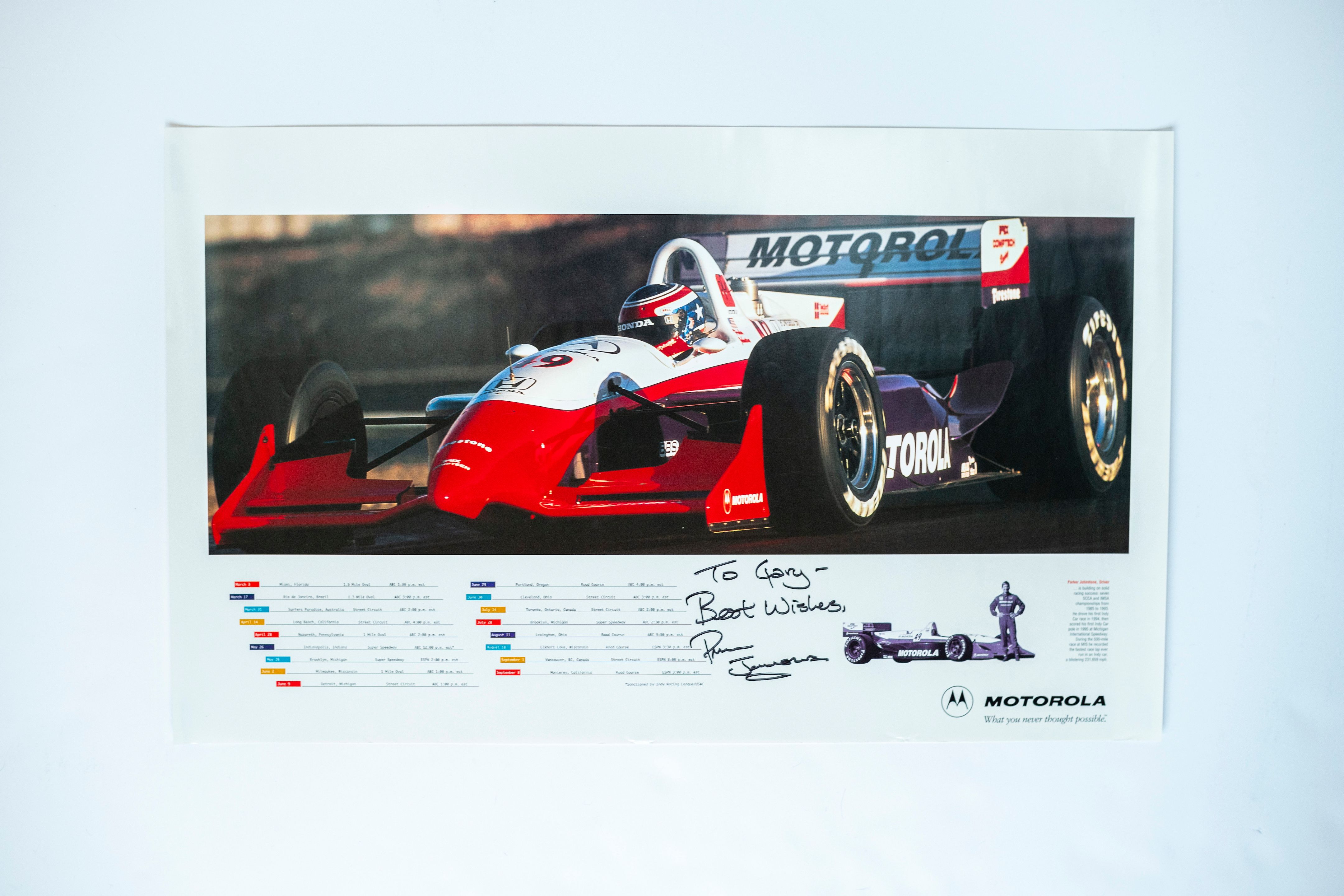 Bonhams Cars : A Motorola racing poster signed by Parker Jonston